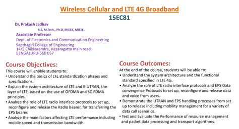 Wireless LTE Module Ppt Wireless Cellular And LTE G Broadband EC Dr Prakash Jadhav B M
