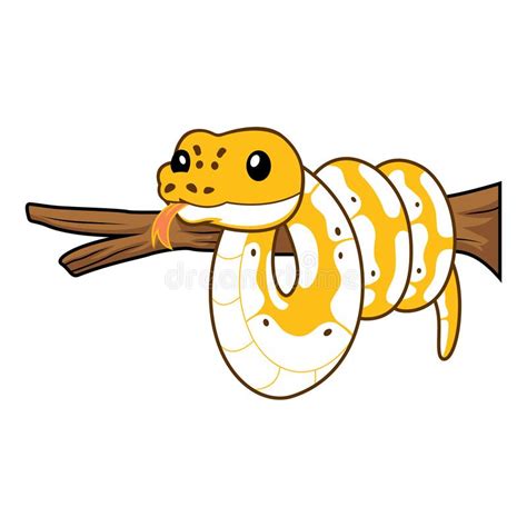 Cute Pastel Ivory Ball Python Cartoon On Tree Branch Stock Vector