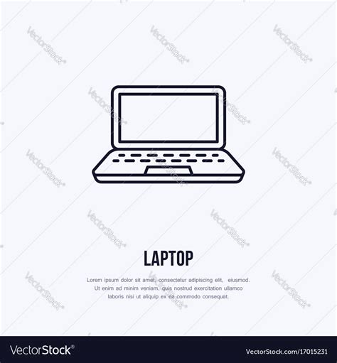 Laptop Notebook With Blank Screen Flat Line Style Vector Image