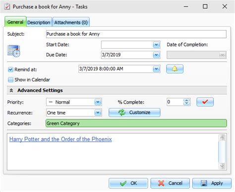 C Organizer Professional Online Help Tasks Addingediting Task