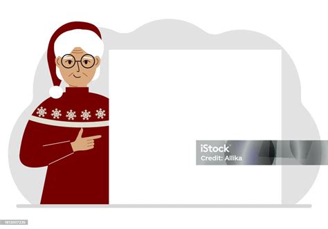 커다란 흰 시트 근처에 빨간 스웨터를 입은 여자 광고 초대장 크리스마스 또는 새해 할인 겨울에 대한 스톡 벡터 아트 및 기타 이미지 Istock
