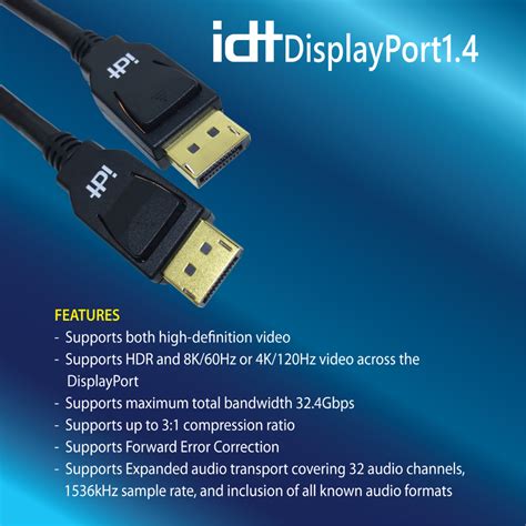 IDT DP Cable 1 4 Displayport Cable 1 4 1 2 3M Display Port Cable Support 2K 240Hz 4K 120Hz 8K