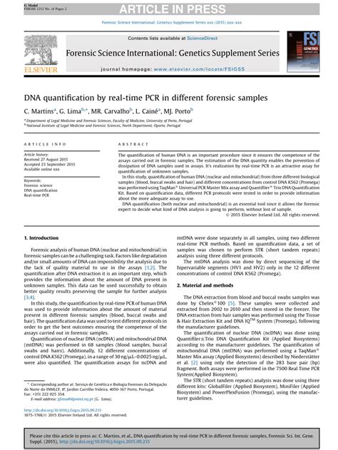 Pdf Dna Quantification By Real Time Pcr In Different Forensic Samples