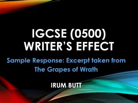 IGCSE S Writer S Effect Sample Response Teaching Resources