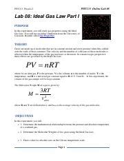 PHY OnlineLab Ideal Gas Law Pdf PHY Online Lab PHY Physics I Lab Ideal