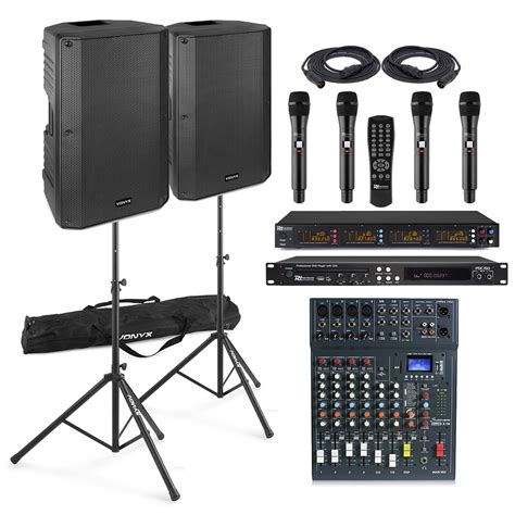 Professional Karaoke System Vsa12 Speakers 4x Wireless Mics And Cdg