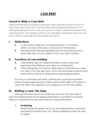 Case Brief Templates Format Examples