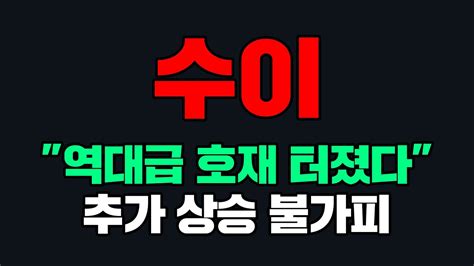수이 역대급 호재 터졌다 추가 상승 불가피 수이 수이코인 수이코인전망 수이코인호재 Youtube