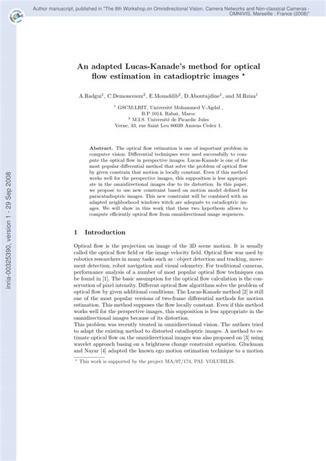 pdf an adapted lucas kanade s method for optical flow estimation in