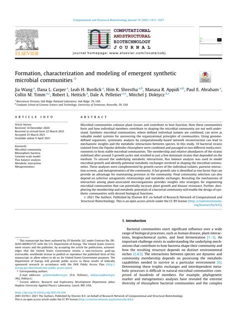 Pdf Formation Characterization And Modeling Of Emergent Synthetic Microbial Communities