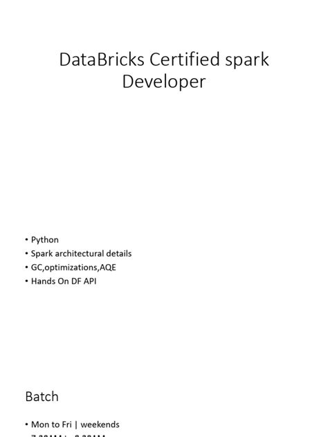 Databricks Certified Spark Developer Pdf