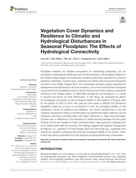 Pdf Vegetation Cover Dynamics And Resilience To Climatic And Hydrological Disturbances In
