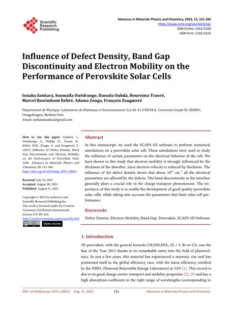 Pdf Influence Of Defect Density Band Gap Discontinuity And Electron Mobility On The