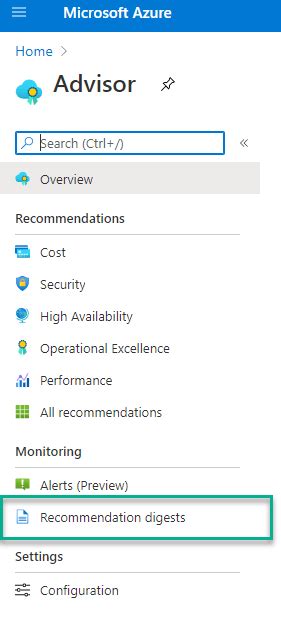 set up digests for azure advisor recommendation daily tips