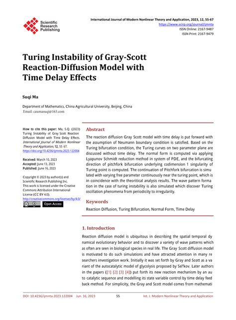 Pdf Turing Instability Of Gray Scott Reaction Diffusion Model With
