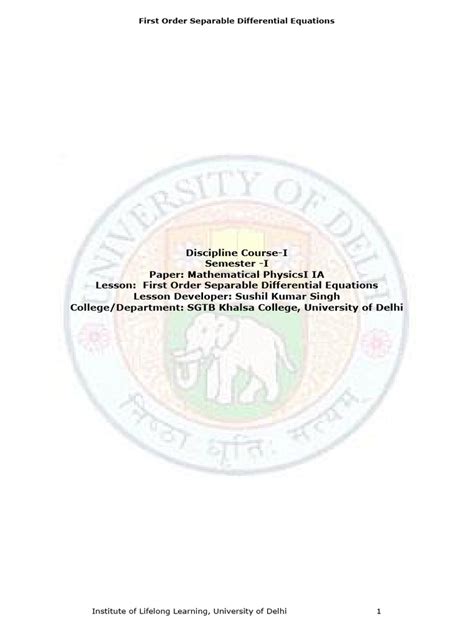 First Order Separable Differential Equations Pdf Equations Differential Equations