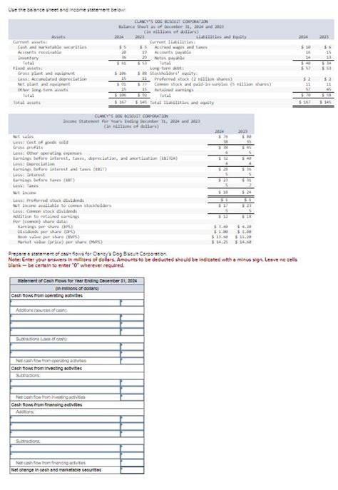 Solved Use The Balance Sheet And Income Statement Chegg