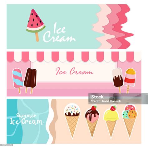 여름 아이스크림 바나나 수박 비치 반바지 바다 벡터 삽화 세트입니다 추상 벡터 배경입니다 카드 포스터 커버 아트 전단지 배너 계절에 대한 스톡 벡터 아트 및 기타 이미지