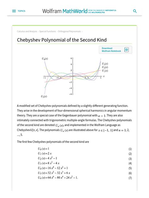 Chebyshev Polynomial Of The Second Kind From Wolfram Mathworld Pdf Teaching Methods