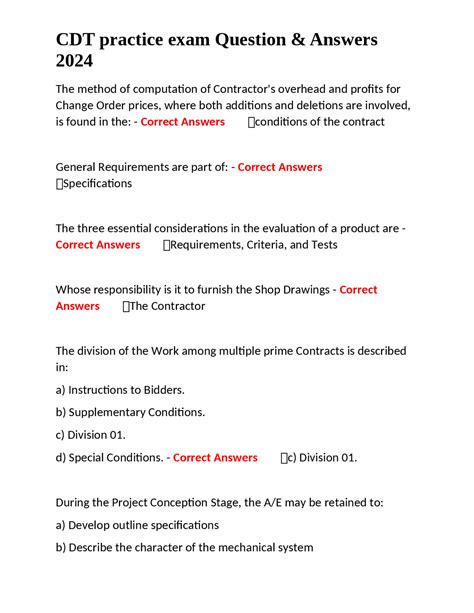 CDT Practice Exam Question Answers Exams Nursing Docsity