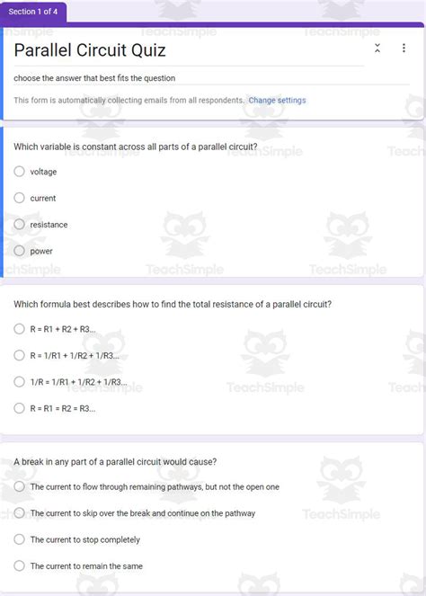 Physics Google Form Test Parallel Circuit By Teach Simple