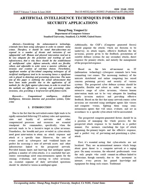 Artificial Intelligence Techniques For Cyber Security Applications Pdf