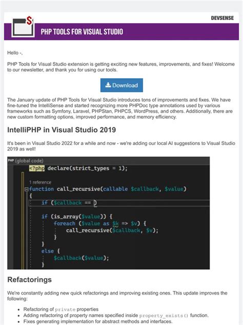 DevSense New Features In PHP Tools For Visual Studio January Milled