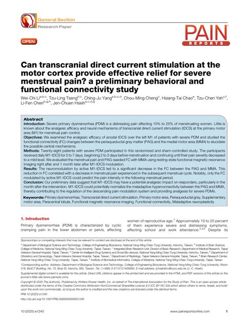 Pdf Can Transcranial Direct Current Stimulation At The Motor Cortex Provide Effective Relief