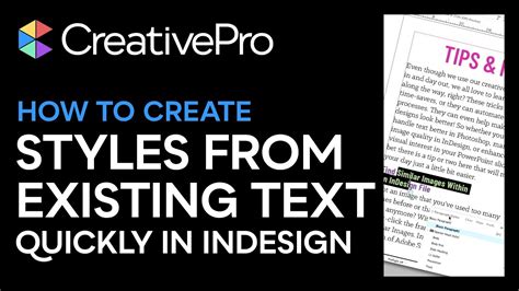 Indesign How To Create Styles From Existing Text Quickly Video