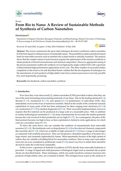 PDF From Bio To Nano A Review Of Sustainable Methods Of Synthesis Of Carbon Nanotubes