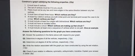 Solved Construct A Graph Satisfying The Following Solved Construct A Graph Satisfying The Following