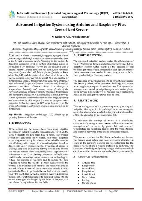 Pdf Irjet Advanced Irrigation System Using Arduino And Raspberry Pi As Centralized Server