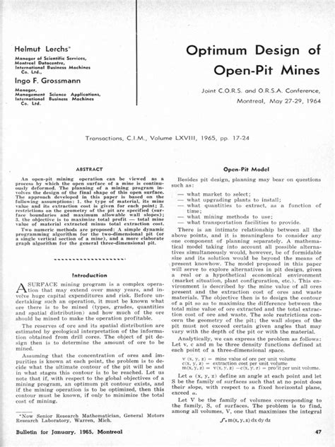 H Lerchs And I F Grossmann 1965 Optimum Design Of Open Pit Mines Pdf Pdf Vertex