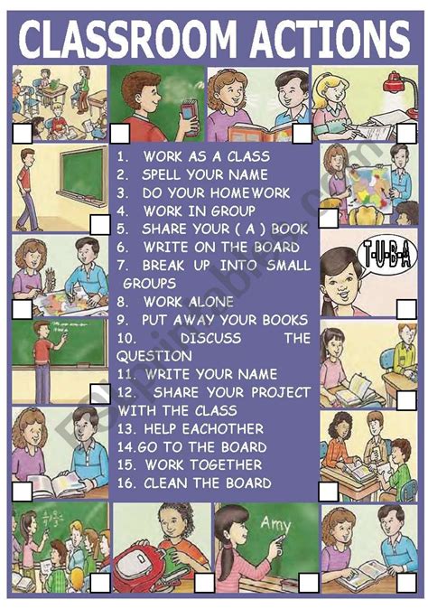 Classroom Actions Set 3 Esl Worksheet By Abut