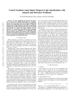 Control Synthesis Using Signal Temporal Logic Specifications With Integral And Derivative