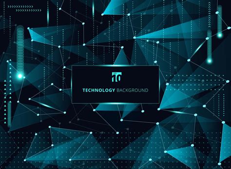 Abstract Technology Blue Triangles And Low Polygon With Lines Connecting Dots Structure And