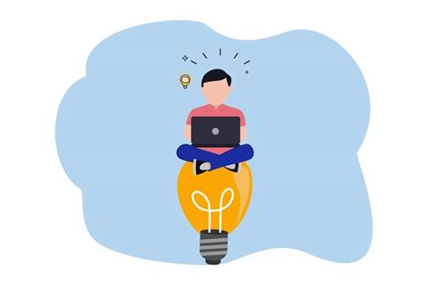 Young Man Sitting Using Laptop On Bulb Graphic By Enway · Creative Fabrica