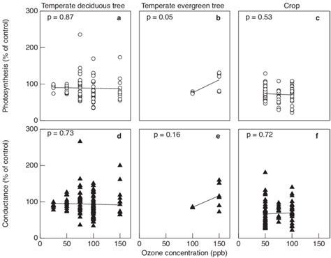 the correlation of photosynthesis open symbols a c and conductance
