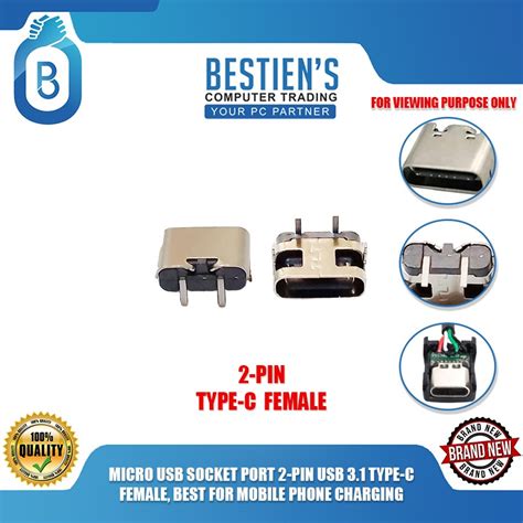 Micro Usb Socket Port 2 Pin Usb 31 Type C Female Best For Mobile