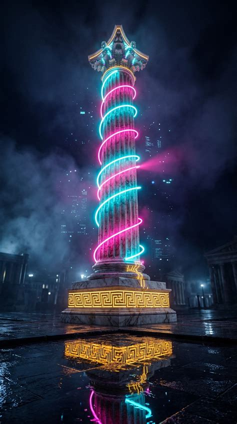 Free Neon Classical Monument Image Cyberpunk Neon Column Download
