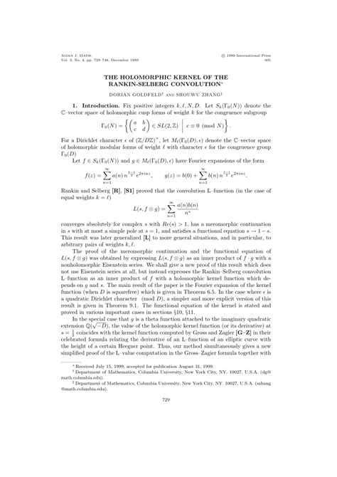 Pdf The Holomorphic Kernel Of The Rankinselberg Convolution
