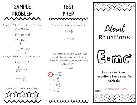 Literal Equations Math Brochure 1 By Math With Ms Gordon Tpt