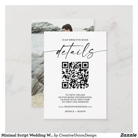 Minimal Script Wedding Website QR Code Details Enclosure Card Zazzle Wedding Website