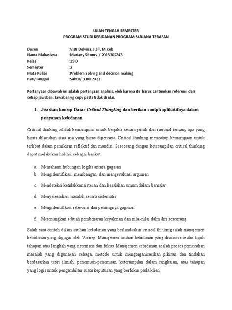 Uts Problem Solving Mariany S Pdf