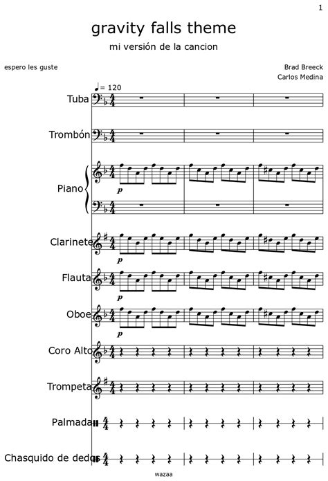 Gravity Falls Theme Sheet Music For Tuba Trombone Piano Clarinet