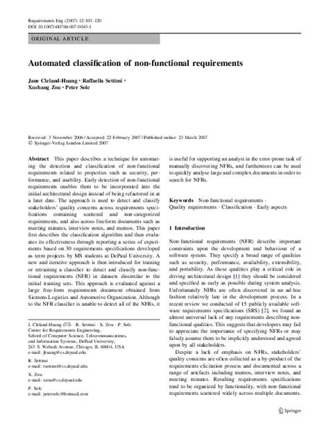 (PDF) Automated classification of non-functional requirements