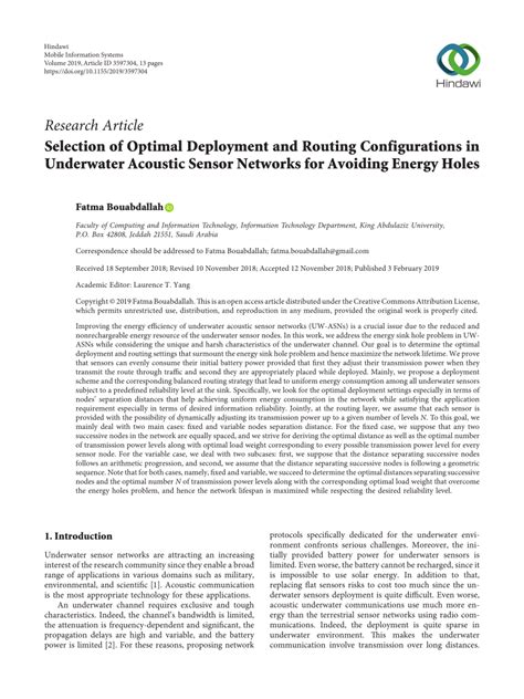 Pdf Selection Of Optimal Deployment And Routing Configurations In Underwater Acoustic Sensor