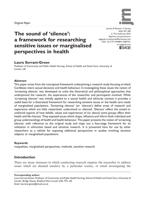 Pdf The Sound Of Silence A Framework For Researching Sensitive Issues Or Marginalised