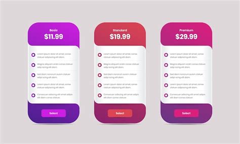Premium Vector Professional Pricing Comparison Table Design With Colorful Gradient For