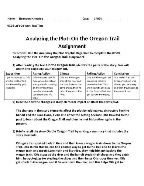 Analyzing The Plot Assignment For La 5 On The Oregon Trail Studocu